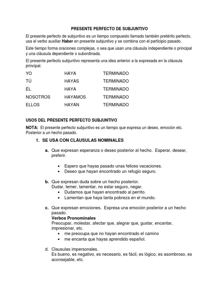 Presente Perfecto de Subjuntivo | PDF | Gramática | Lingüística