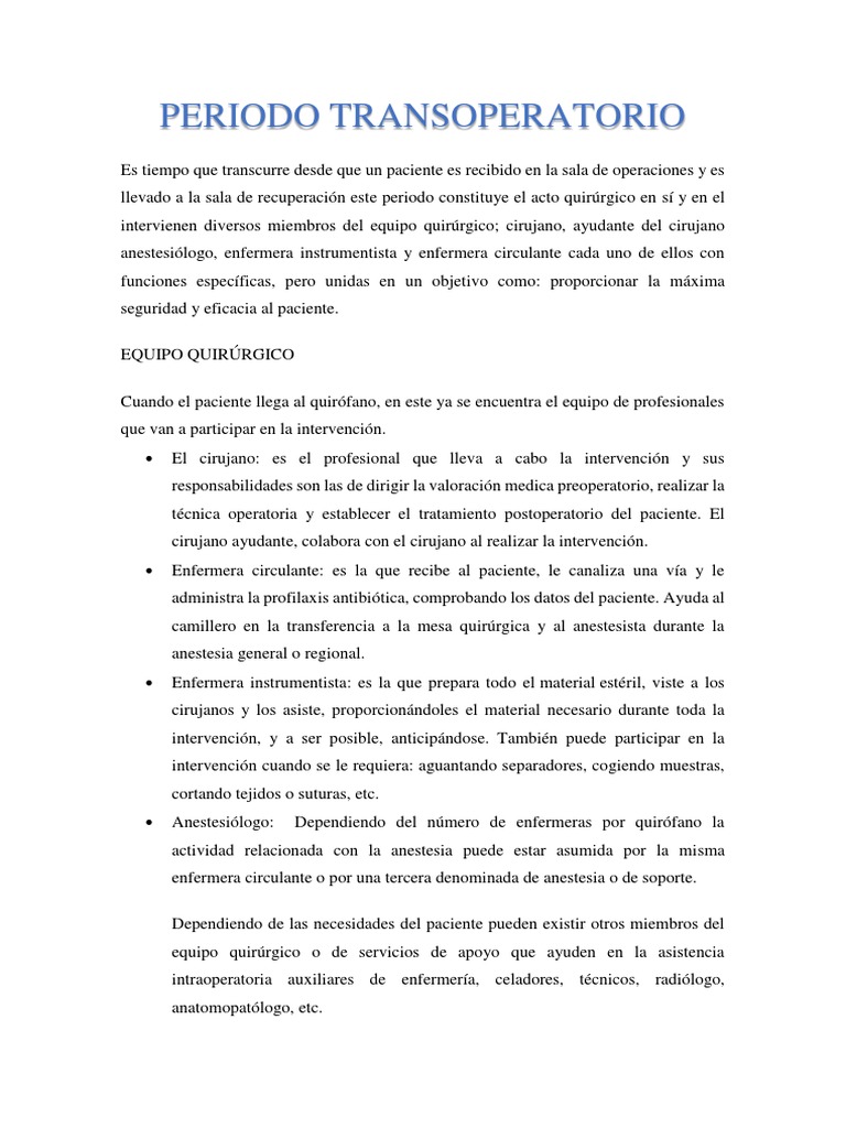 TRANSOPERATORIO | PDF | Anestesia | Abdomen