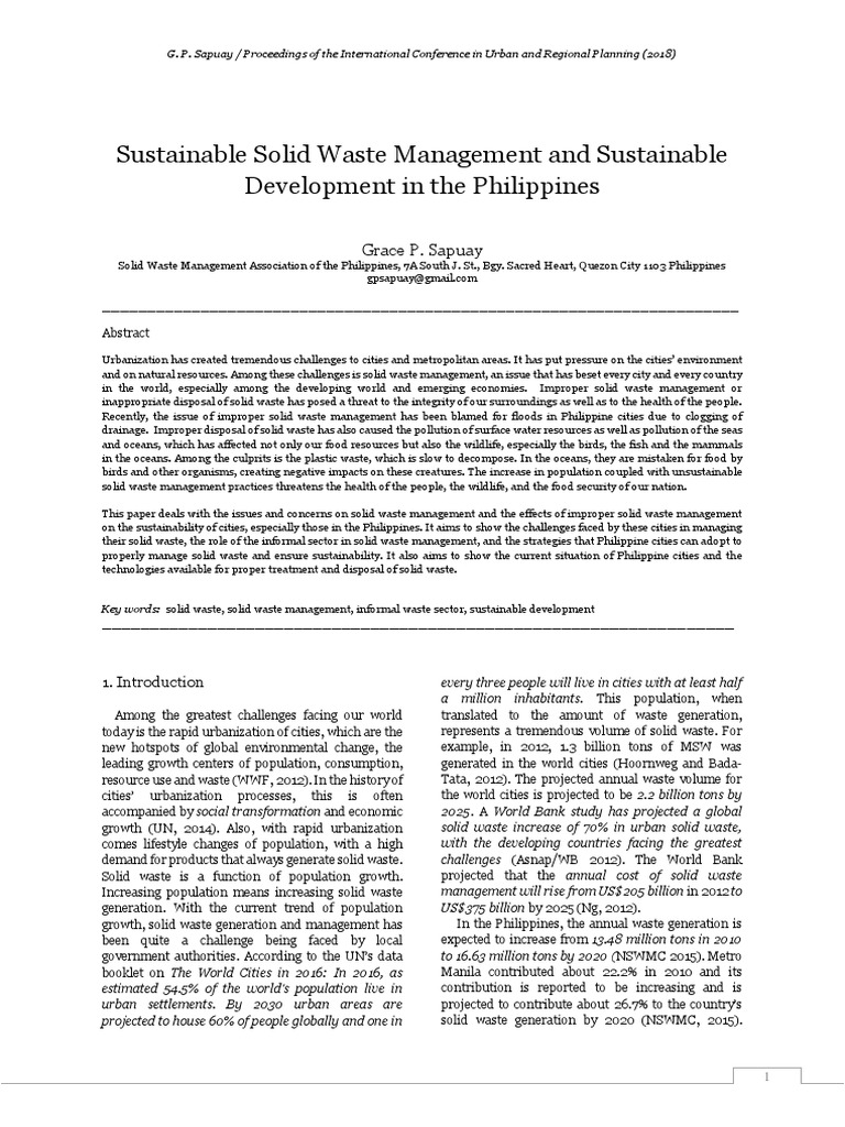 Sustainable Solid Waste Management and Sustainable Development in The ...