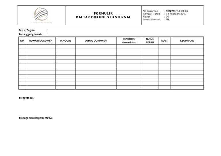 Form - Daftar Induk Dokumen Eksternal | PDF