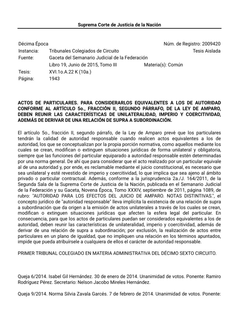 Particular Como Autoridad Responsable | PDF | Caso de ley | Virtud