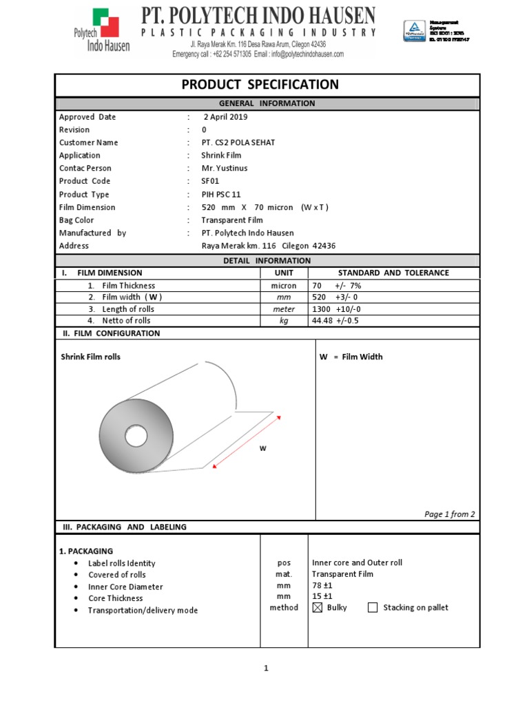 Product Specification: Film Dimension | PDF | Freight Transport | Nature