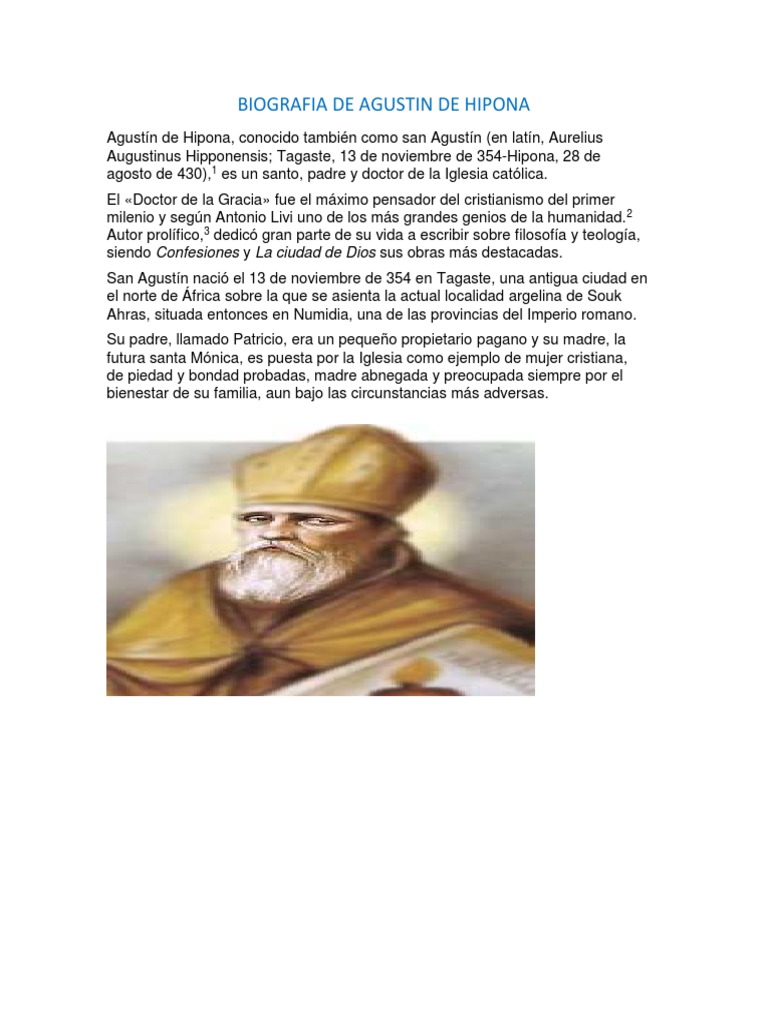 Biografia de Agustin de Hipona | PDF | Agustín De Hipopótamo | Religión ...