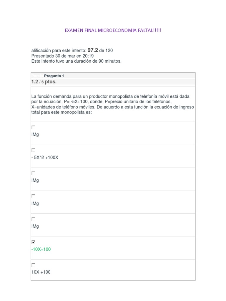 Examen Final Microeconomia | PDF | Oligopolio | Monopolio