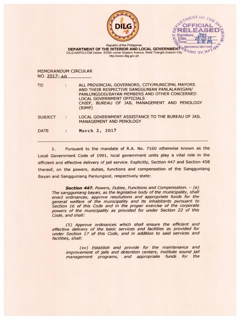 DILG Memorandum Circular 2017-40 PDF | PDF