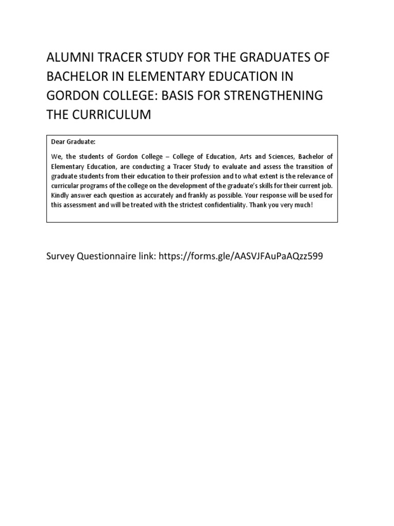Alumni Tracer Study For The Graduates of Bachelor in Elementary ...