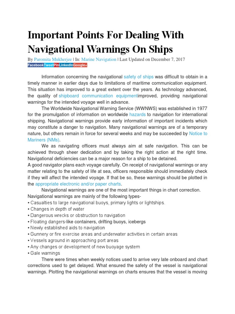 Important Points For Dealing With Navigational Warnings On Ships | PDF ...