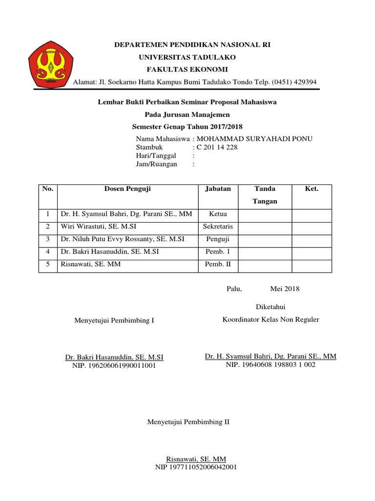 Lembar Perbaikan Proposal | PDF