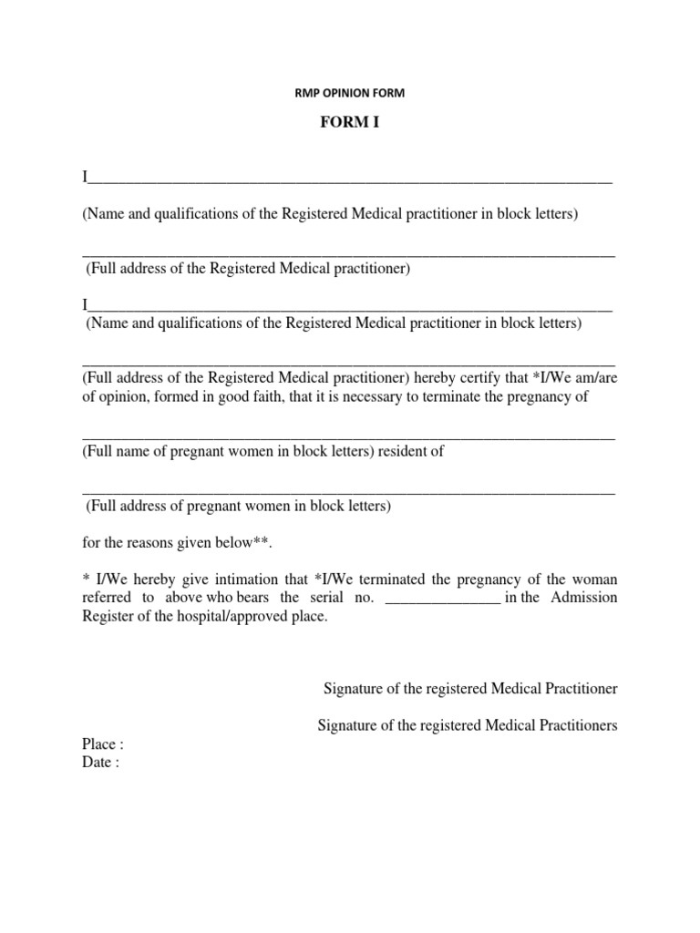 Form I | PDF | Health Professional | Pregnancy