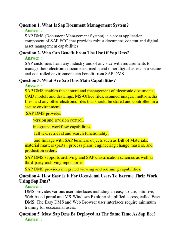 DMS Questions | PDF | Sap Se | Digital Technology