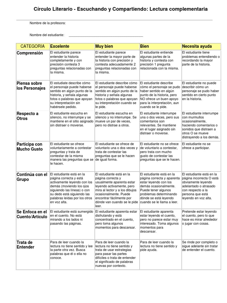Rúbrica para Círculo Literario | PDF | Ciencia cognitiva | Sicología