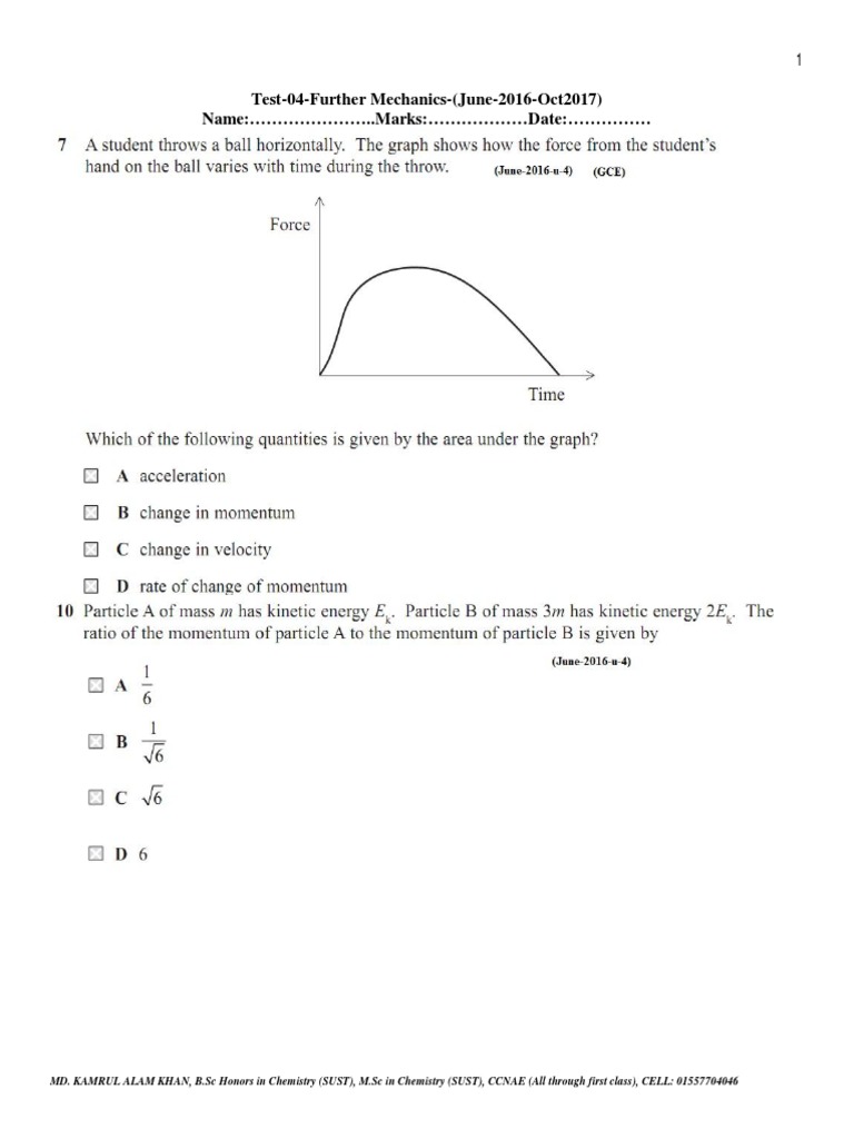 Further Mechanics Test Paper 2016 | PDF | Nature