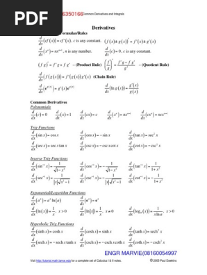Trig Derivatives And Integrals