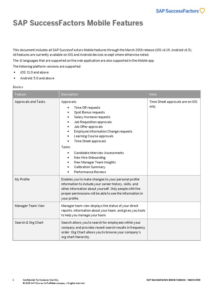 Sap Successfactors Mobile Features: Basics | PDF | Mobile App | Ios