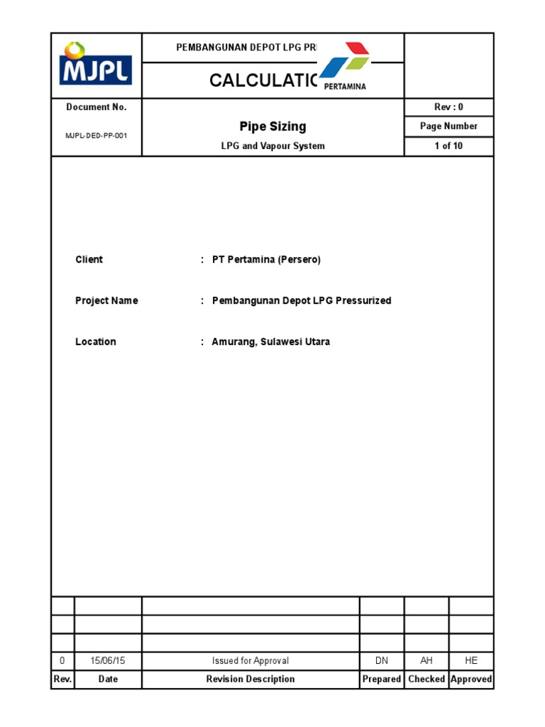 Pipe Sizing Calculation Dumai | PDF | Propane | Atmospheric Pressure