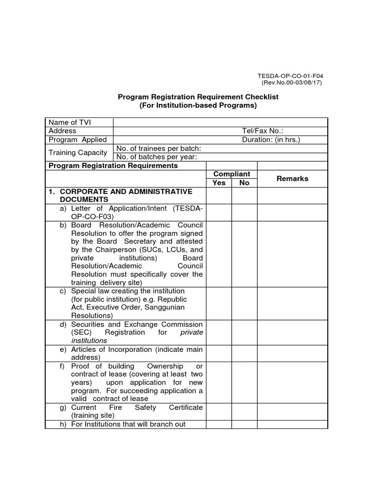 Program Registration Requirement Checklist | PDF | U.S. Securities And ...