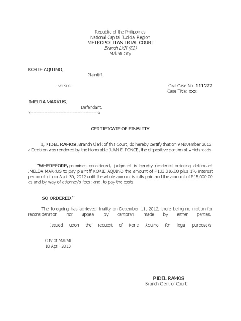 Certificate of Finality | PDF