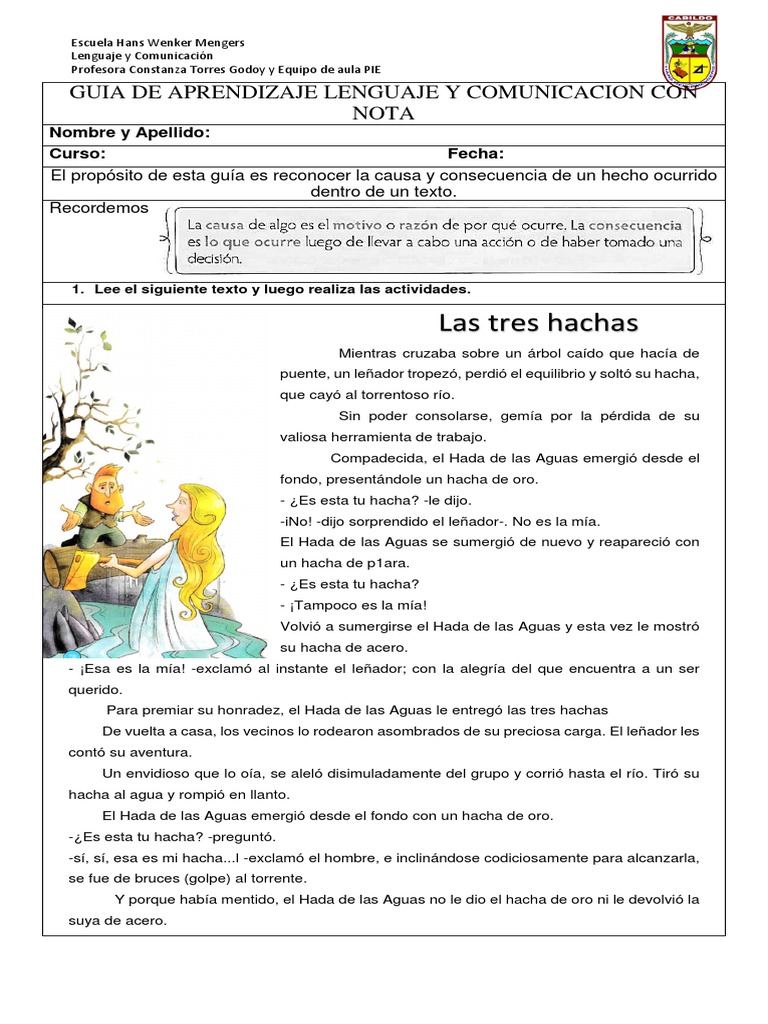 Guia de Aprendizaje Lenguaje y Comunicacion Causa y Consecuencia 2 ...