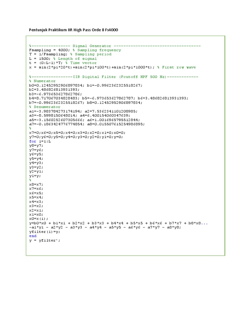 Pentunjuk Praktikum IIR High Pass Orde 8 Fs4000 | Download Free PDF ...