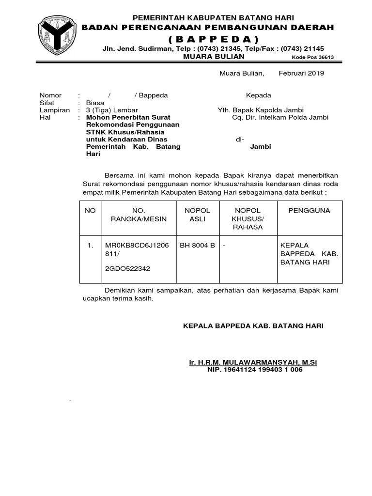 Kop Bappeda Surat BH Rhs | PDF