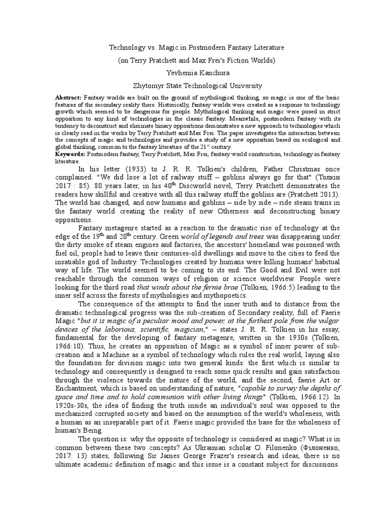 Technology vs. Magic in Postmodern Fanta | PDF | Terry Pratchett ...