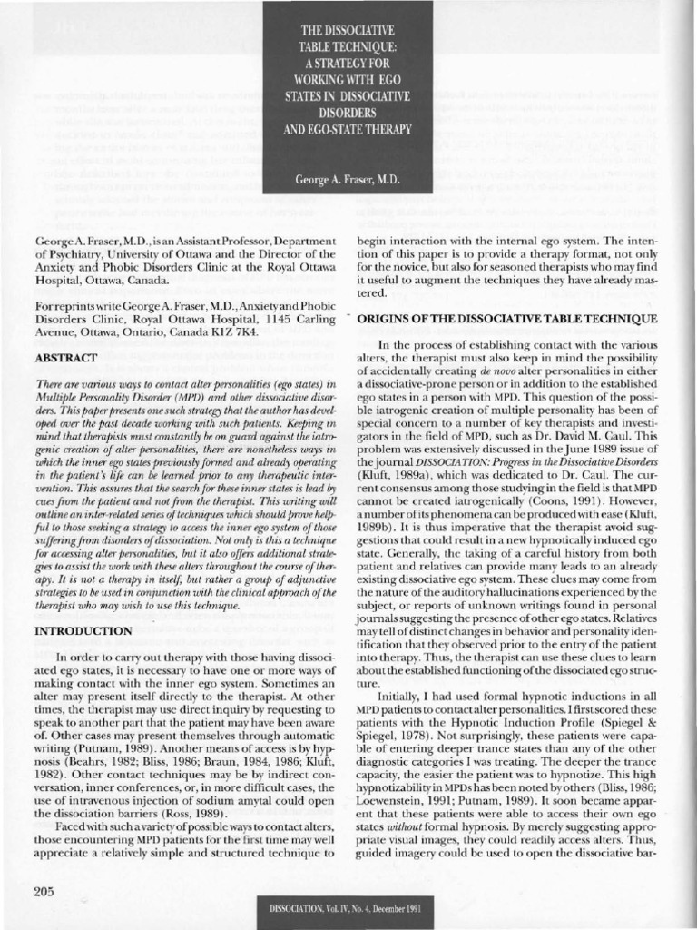 Fraser Table Tehnique Egostate PDF | PDF | Hypnosis | Psychotherapy