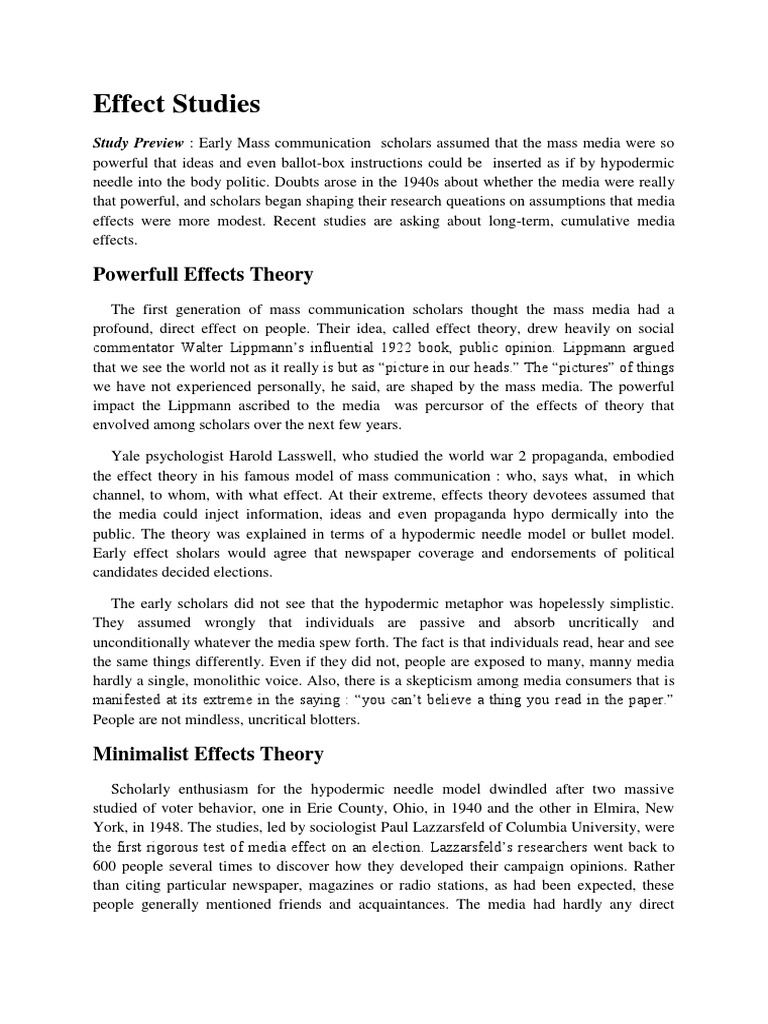 Effect Studies: Powerfull Effects Theory | PDF | Mass Media | Public Sphere
