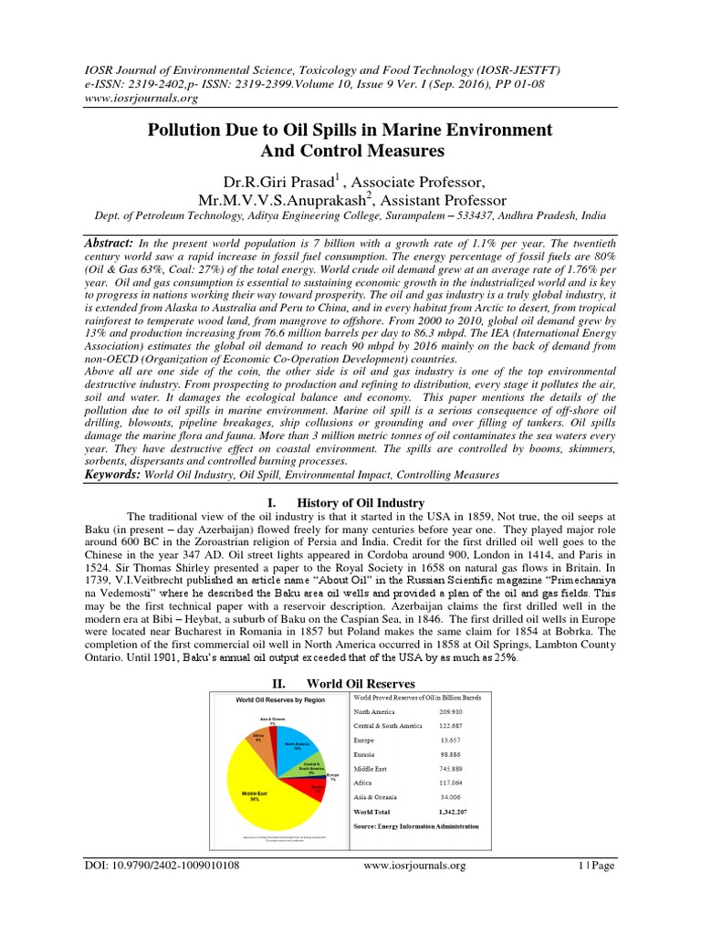 Pollution Due To Oil Spills in Marine Environment and Control Measures ...