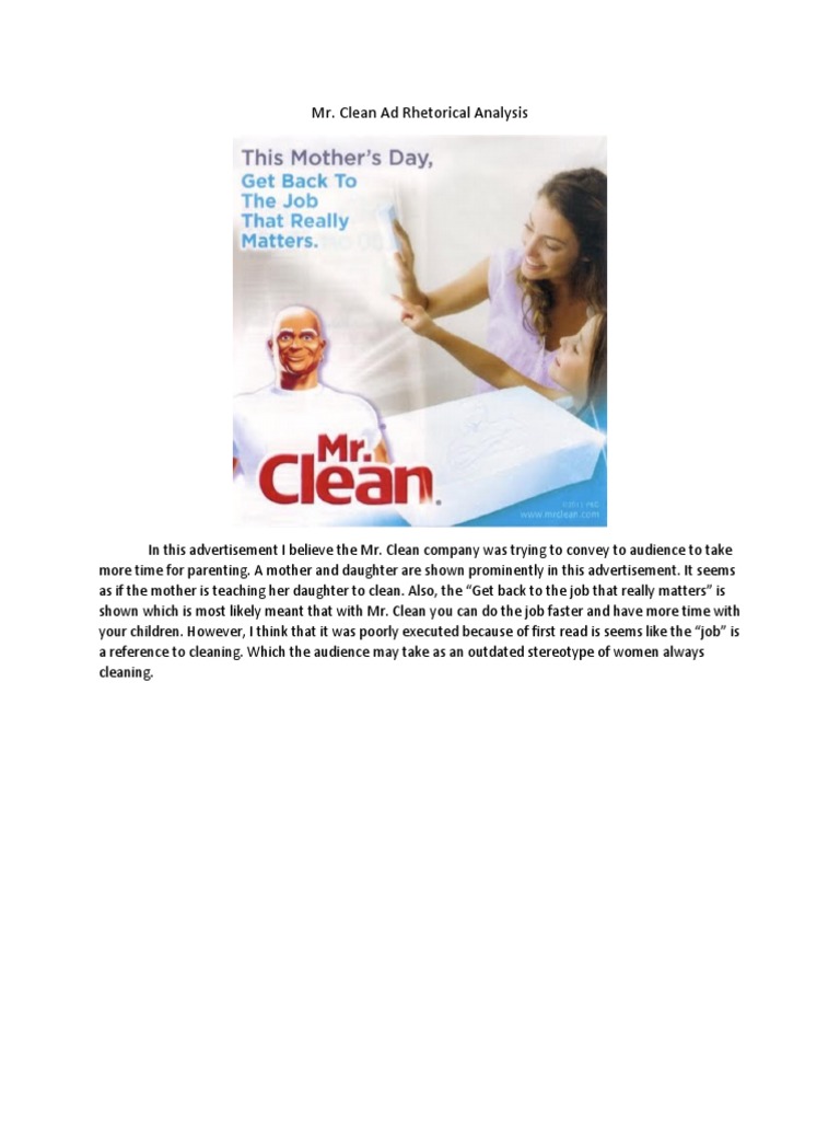 Mr. Clean Ad Rhetorical Analysis | PDF