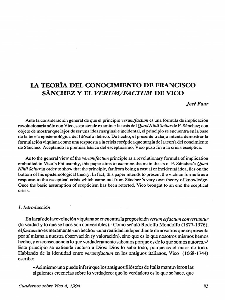 Sanchez, Francisco, Su Teoria Del Conocimiento, Jose Faur PDF | PDF ...