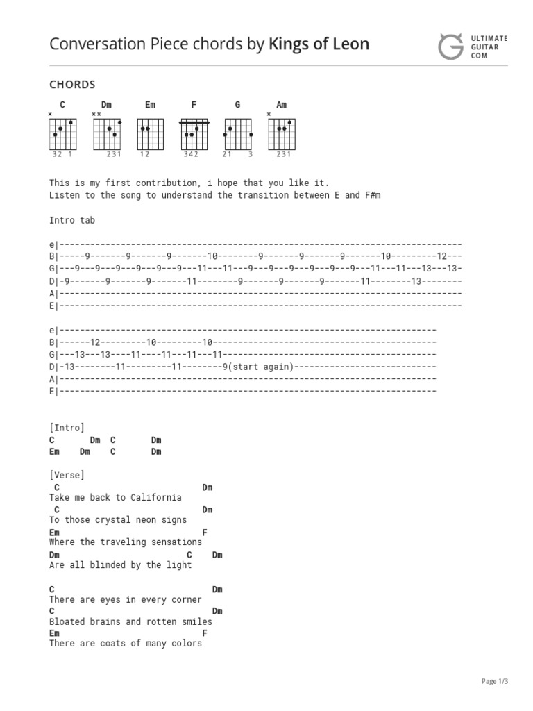 Conversation Piece Chords - Kings of Leon | PDF | Song Structure ...