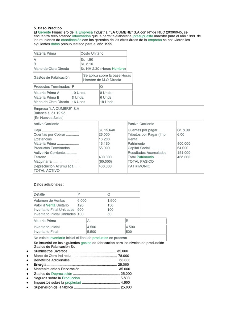 Caso Practico Presupuestos | PDF | Presupuesto | Economias