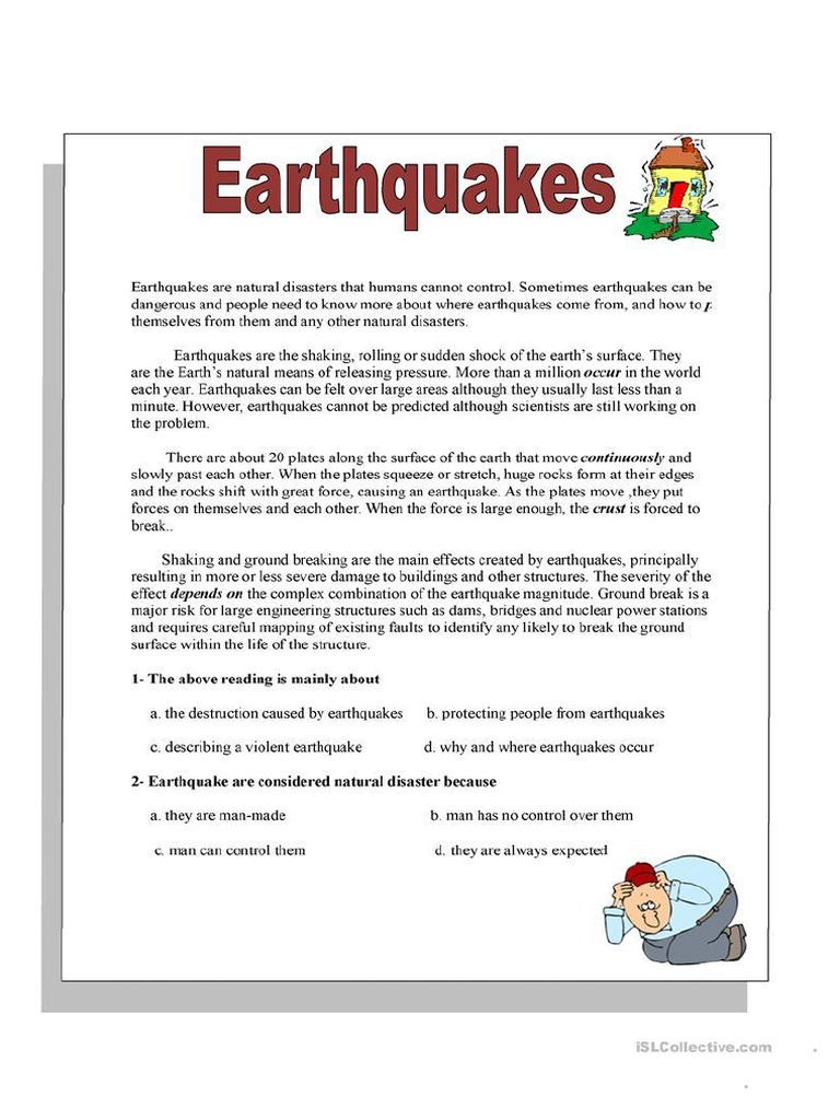 Earthquakes Reading Comprehension Exercises - 28476 - 1 PDF | PDF