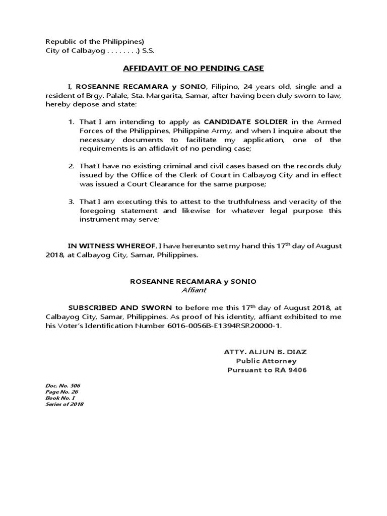 Affidavit of No-Pending Case | PDF
