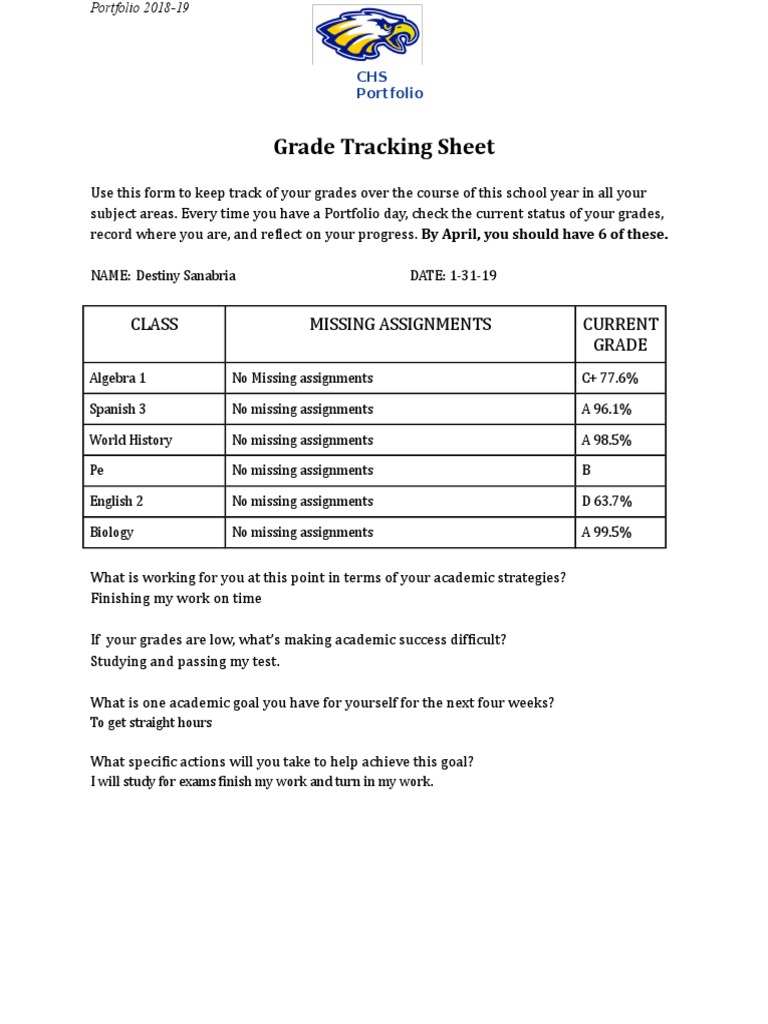 Grade Tracking Portfolio 2018-19 | PDF