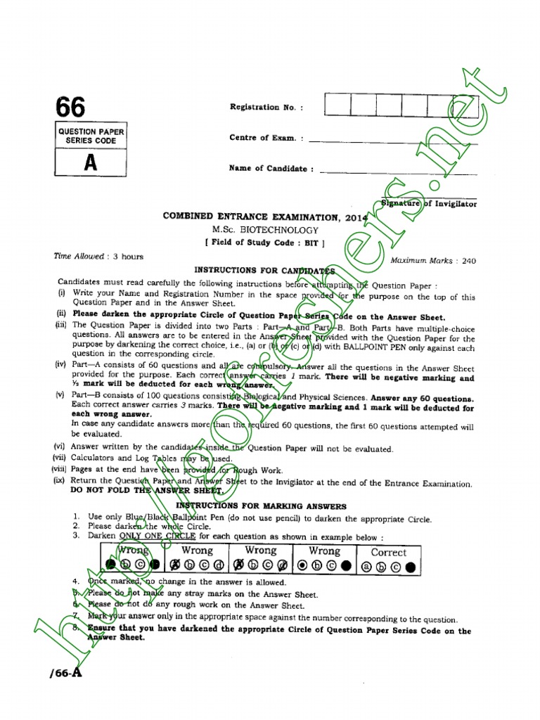 CEEB 2014 MSC Biotechnology BIT Question Paper | PDF | Foreign Language ...