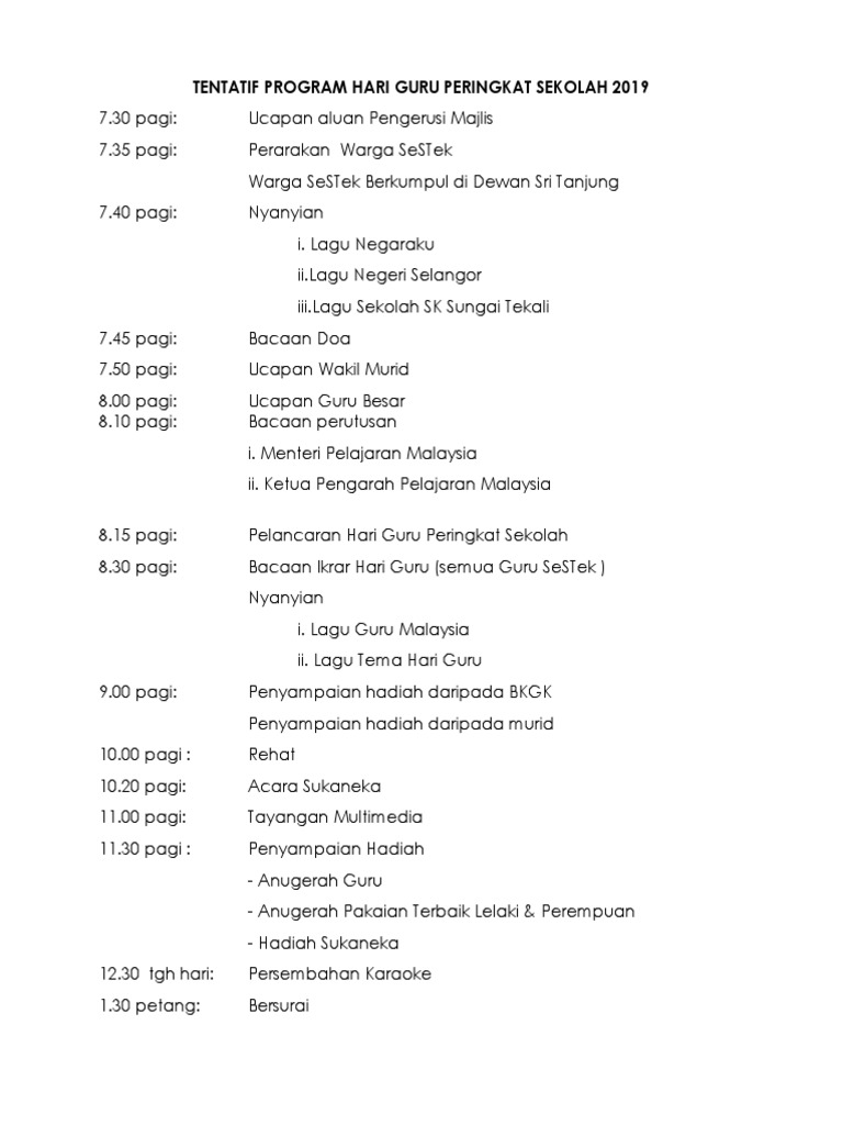 TENTATIF PROGRAM HARI GURU PERINGKAT SEKOLAH 2019 - New | PDF