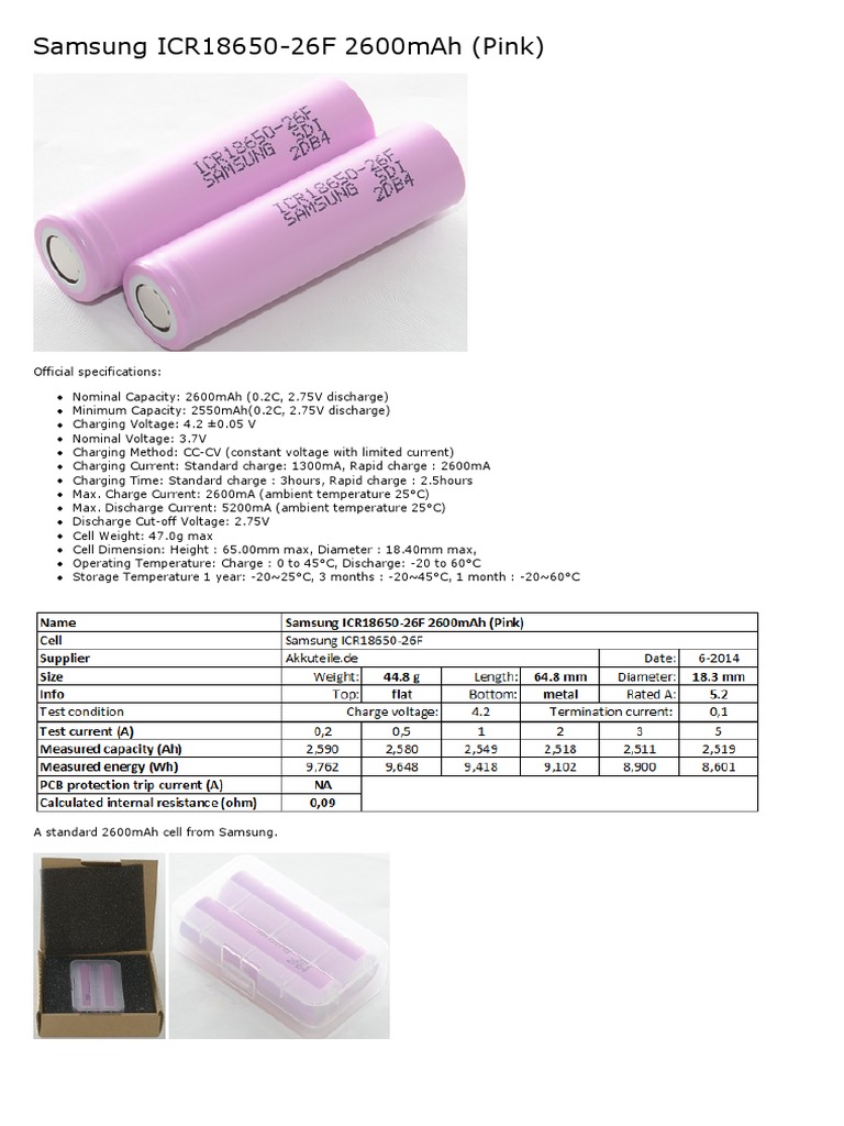 Test Samsung ICR18650-26F 2600mah | PDF | Technology & Engineering