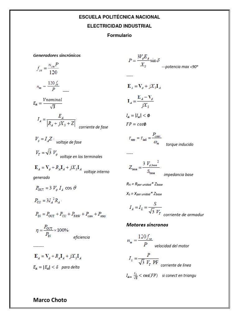 Formulario 2B | PDF | Generador eléctrico | Electricidad