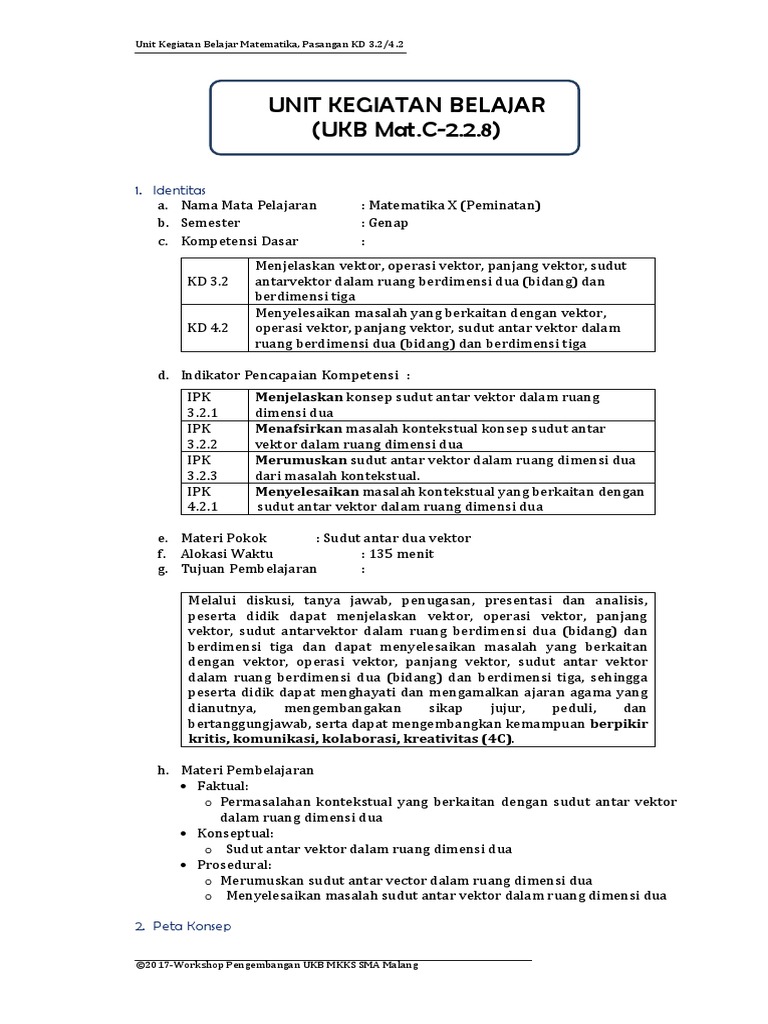 UKBM Matematika Minat KELAS X-2 Vektor | PDF