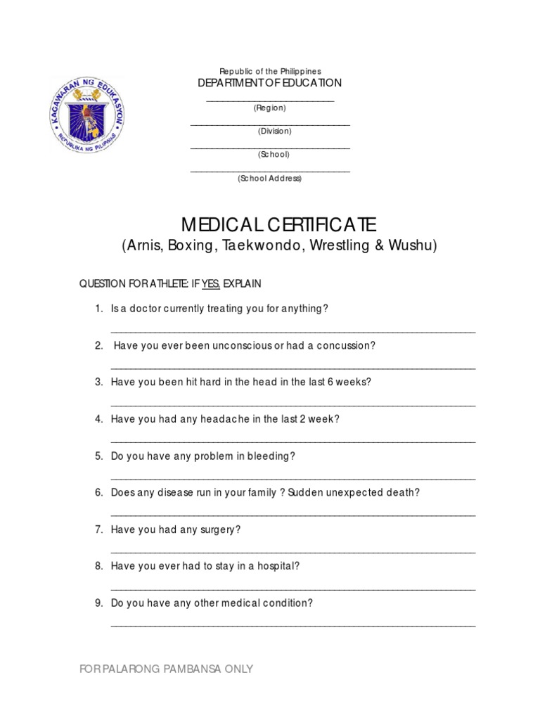 Medical Certificate for Athletes | PDF