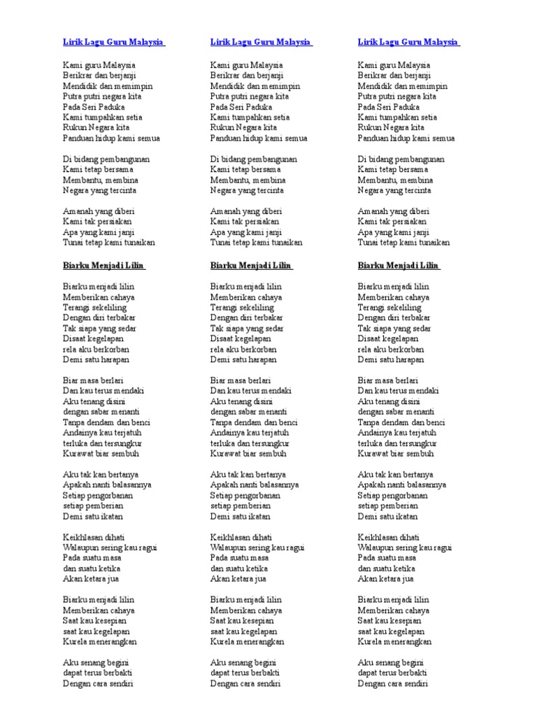 Lirik Lagu Guru Malaysia | PDF