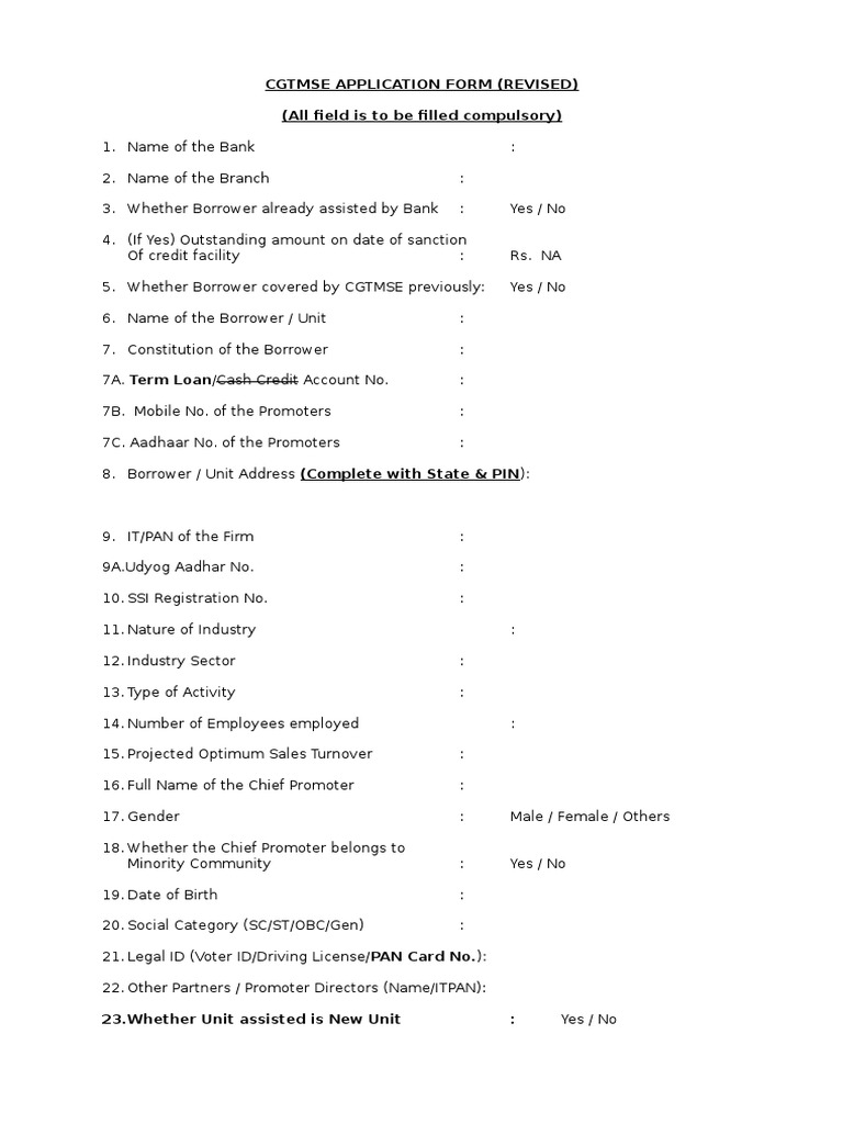 CGTMSE Loan Application Form Guide | PDF | Margin (Finance) | Credit