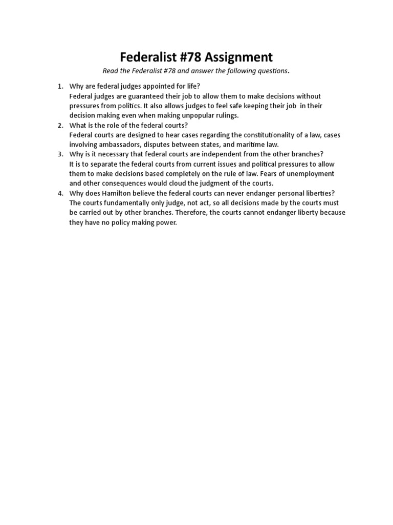 Federalist 78 Assignment Hand Out | PDF