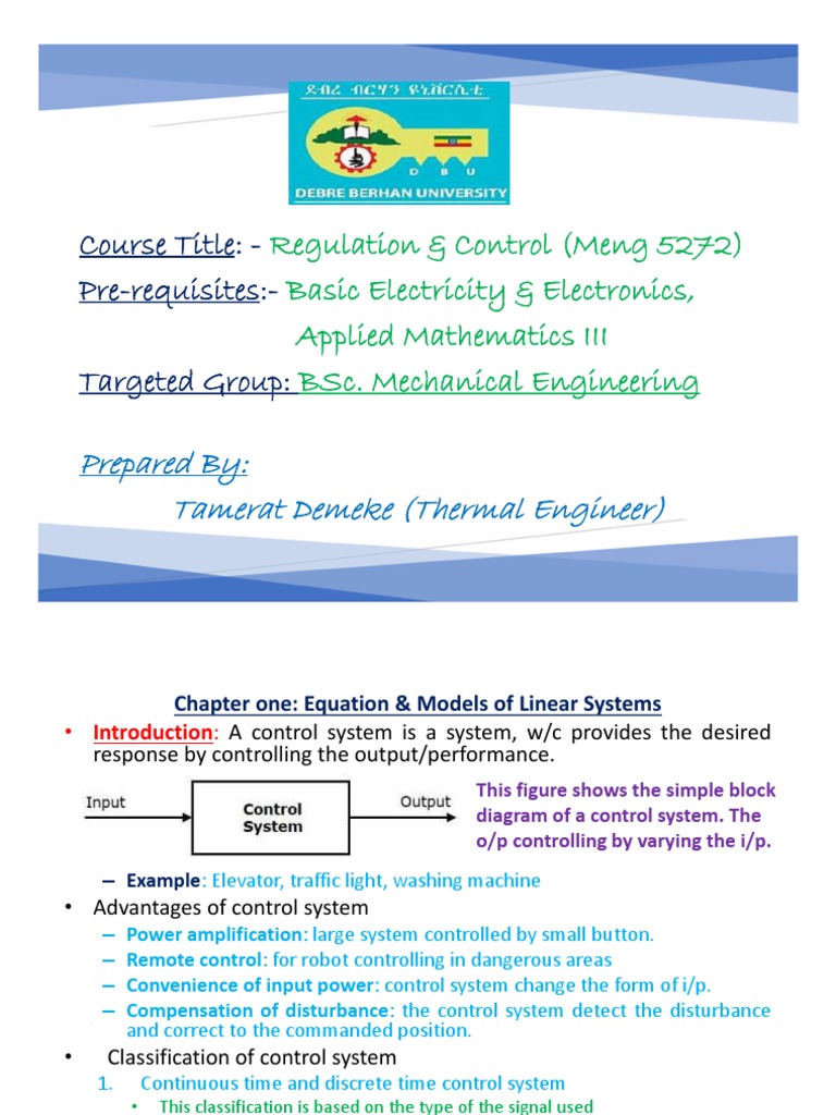 Regulation & Control Ppt-1 | PDF | Control Theory | Control System