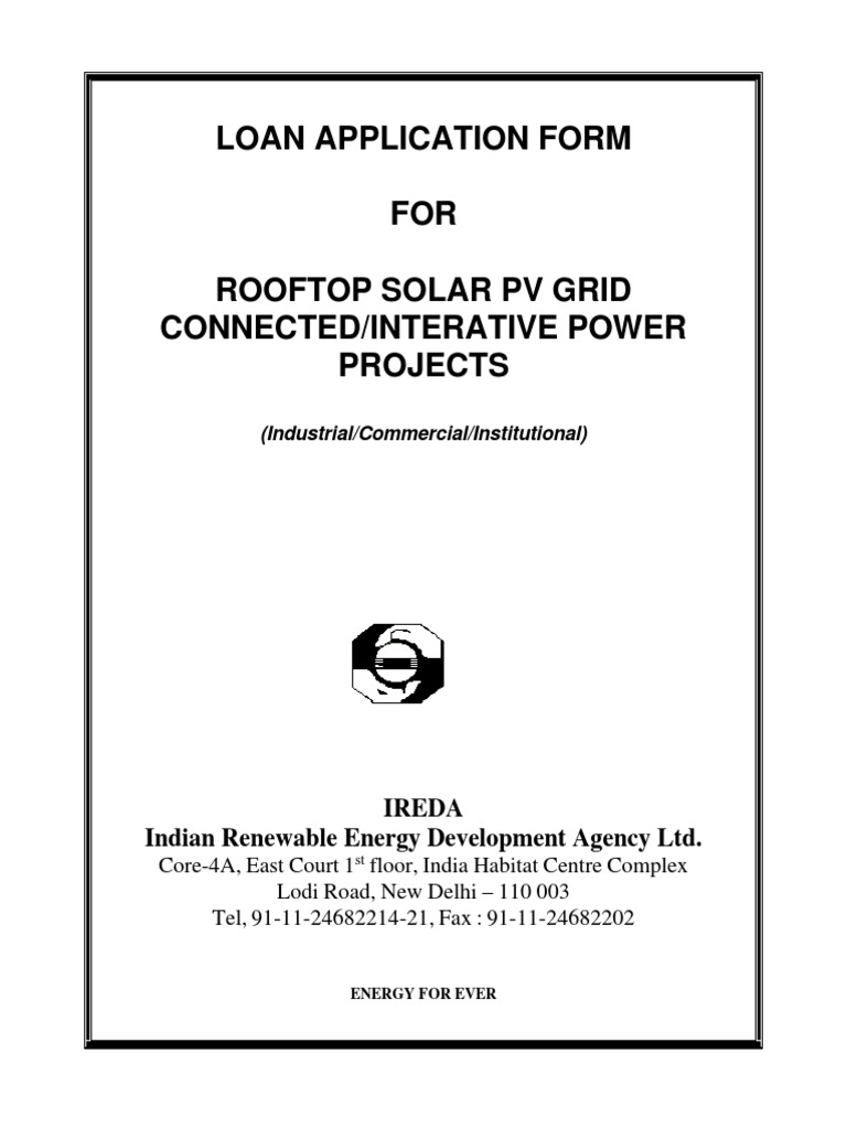 Loan Application Form FOR Rooftop Solar PV Grid Connected/Interative ...