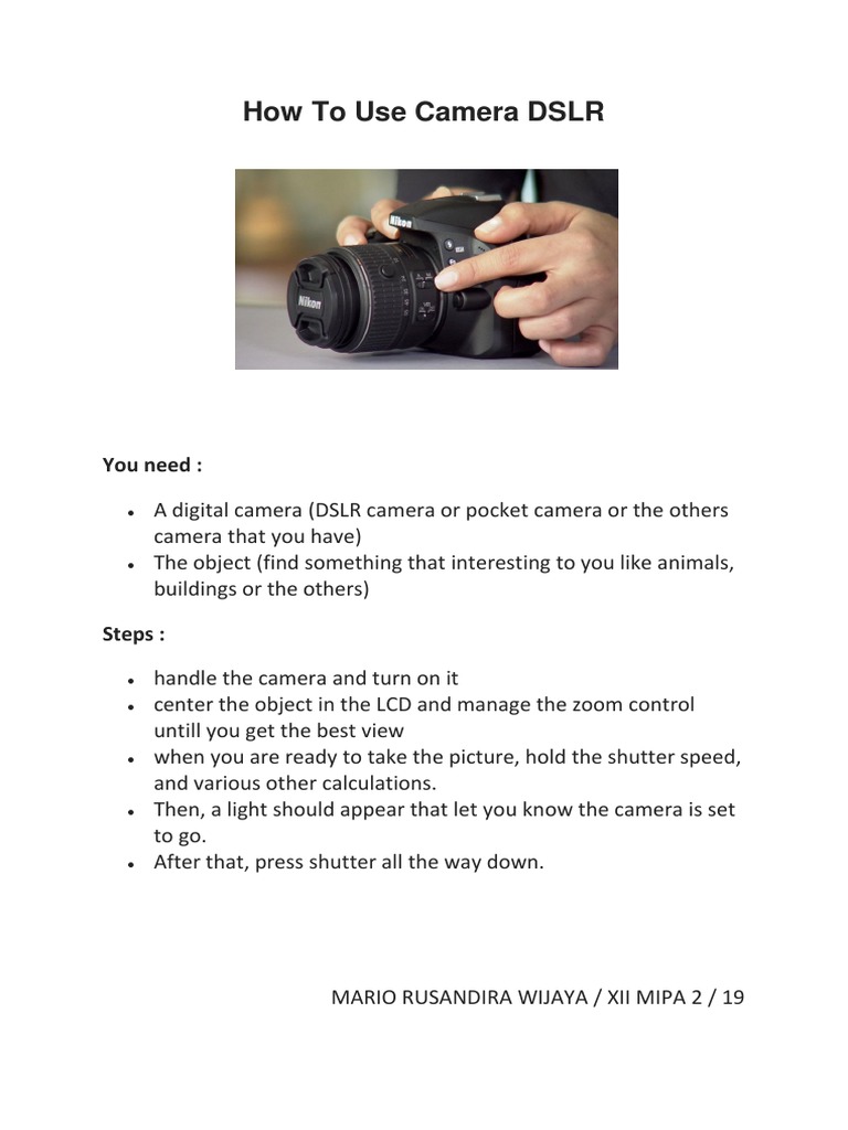 How To Use Camera DSLR | PDF