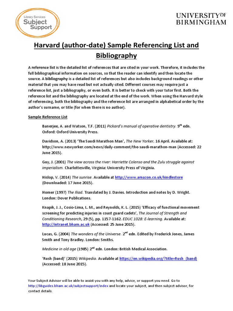 Harvard Sample Reference List and Bibliography (PDF - 132KB) PDF | PDF | Bibliography | Books