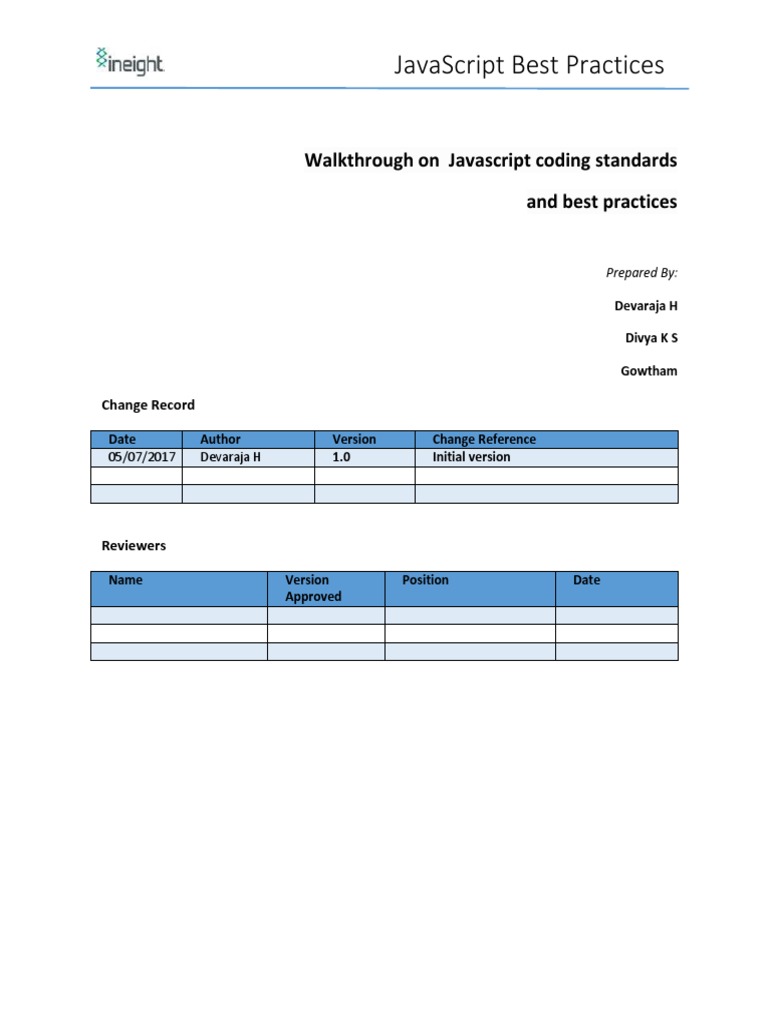 Walkthrough On Javascript Coding Standards and Best Practices | PDF | Java Script | Scope ...