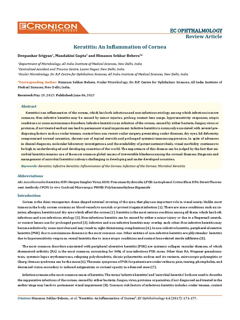Cronicon Review Article Keratitis An Inflammation Of Cornea Pdf
